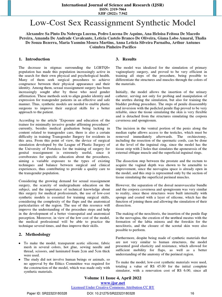 Low-Cost Sex Reassignment Synthetic Model | PDF | Surgery | Transgender
