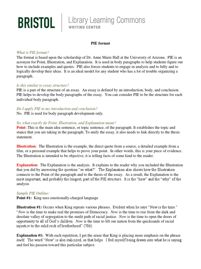 Pie Example Paragraph