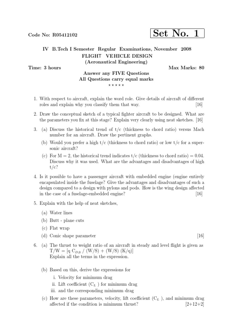 Flight Vehicle Design Examination Questions | PDF | Aircraft | Drag ...