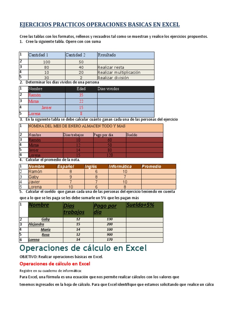 Ejercicios Excel | PDF | Microsoft Excel | Matemáticas