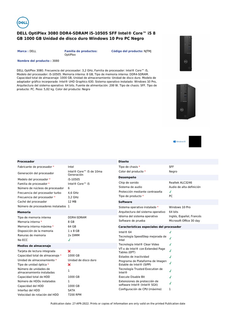 NJTMJ Dell Optiplex 3080 | PDF | Microprocesador | Disco duro