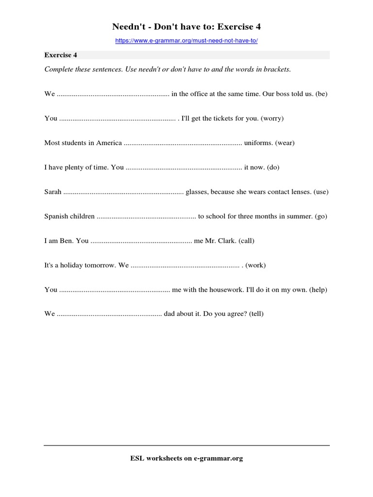 Needn't vs. Don't Have To Exercise | PDF