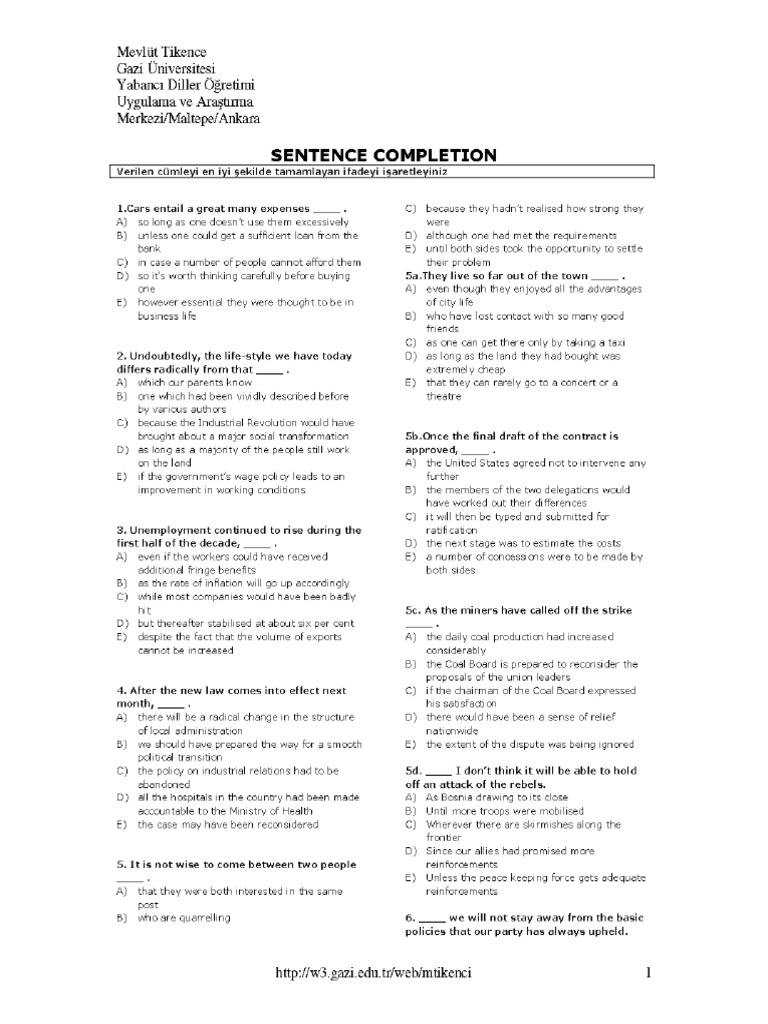 Sentence Completion | PDF