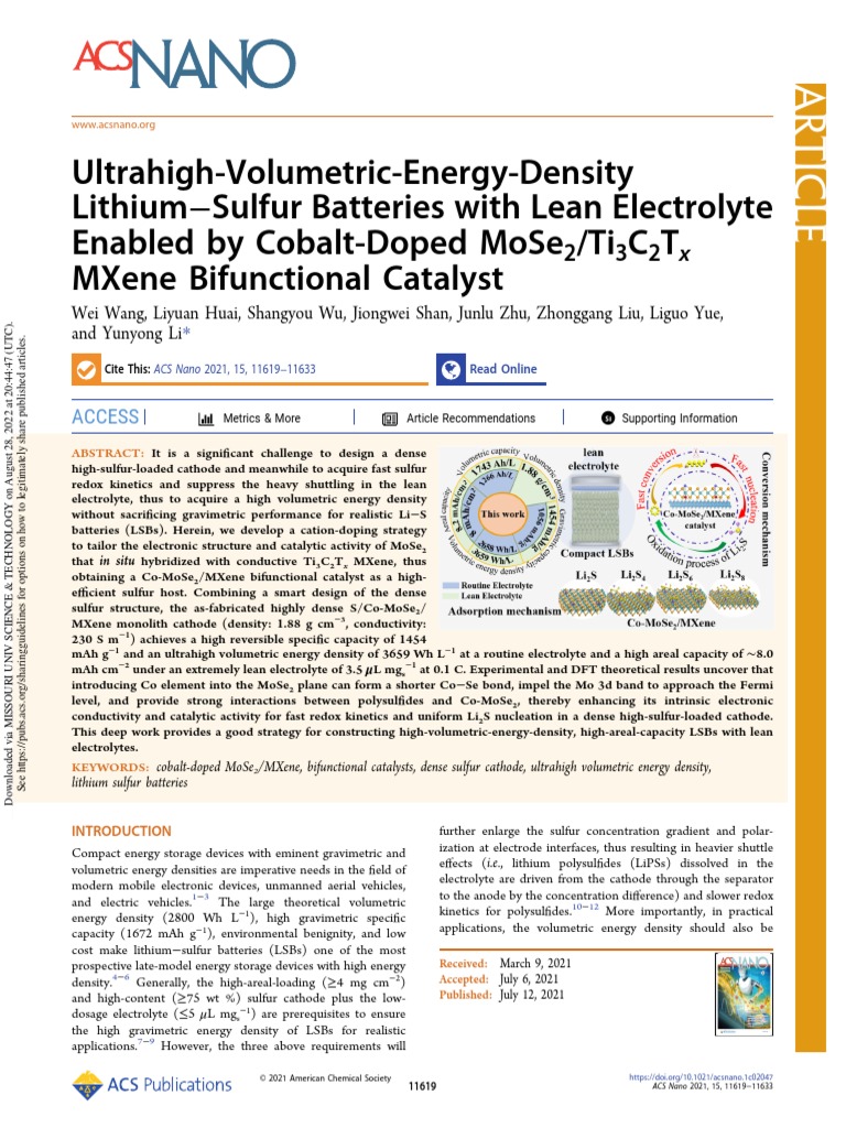 Ultrahigh-Volumetric-Energy-Density Lithium Sulfur Batteries With Lean Electrolyte Enabled by ...