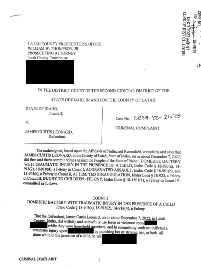 James Leonard Arrest Affidavit | PDF