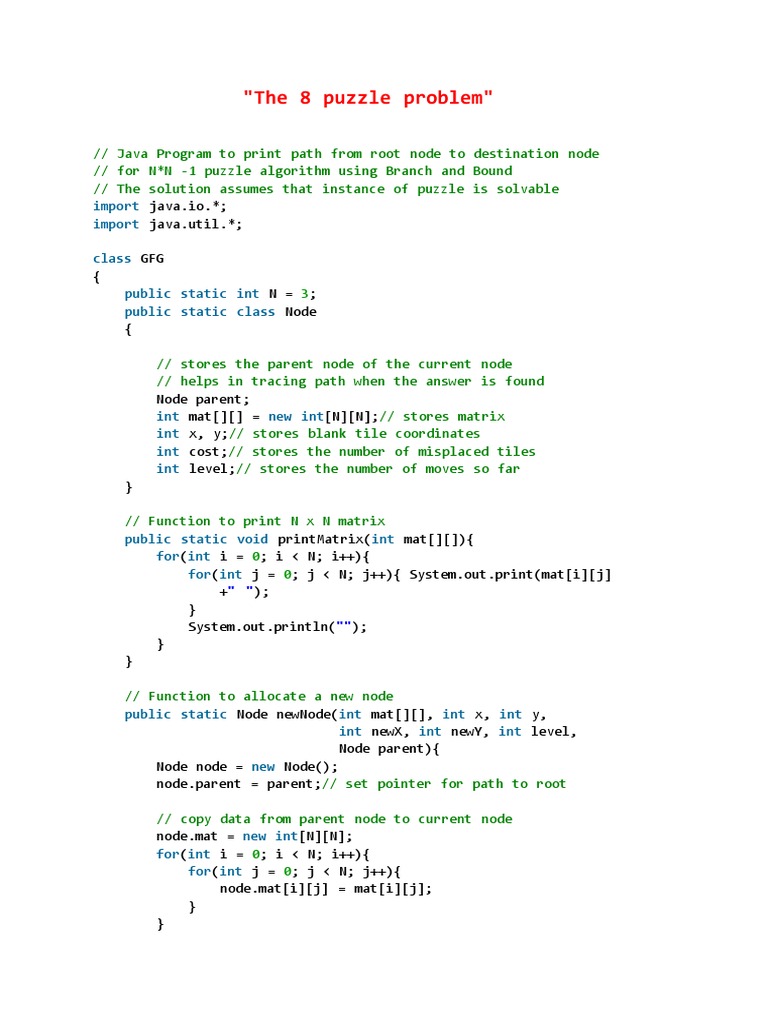 The 8 Puzzle Problem Pdf Mathematical Logic Computer Data