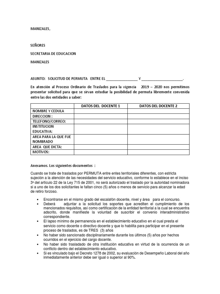 Formato Para Solicitar Permuta | PDF
