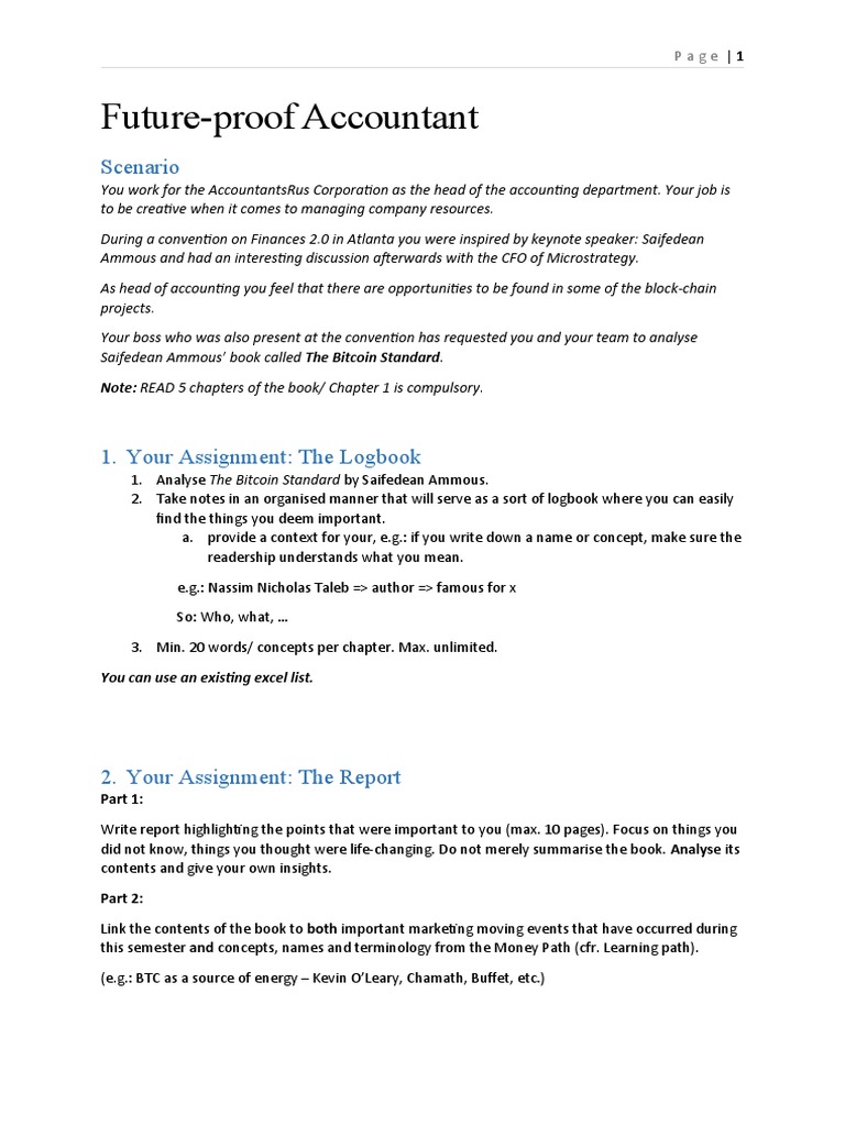 Assignment 1 - The Bitcoin Standard | PDF