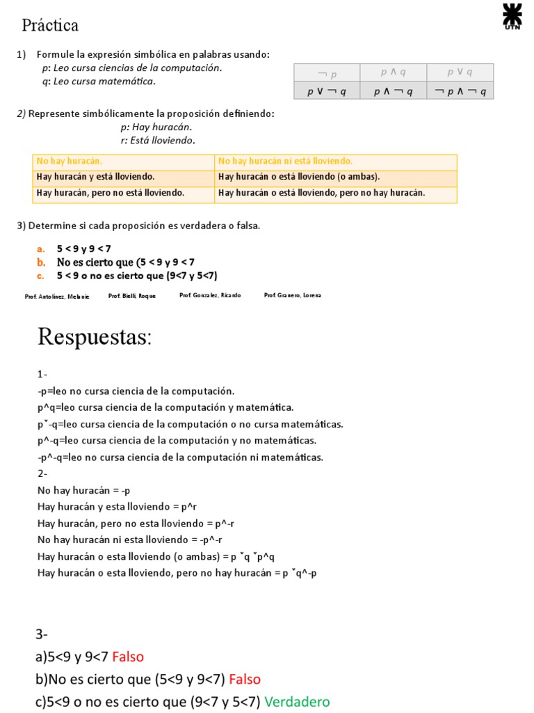 Practica | PDF | Proposición | Lógica matemática