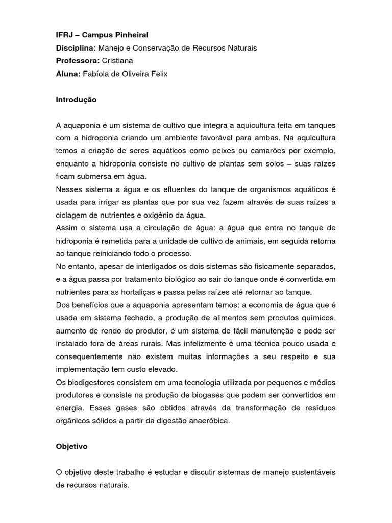 Aquaponia e Biodigestor - Fabíola Felix | PDF | Aquaponia | Biogás