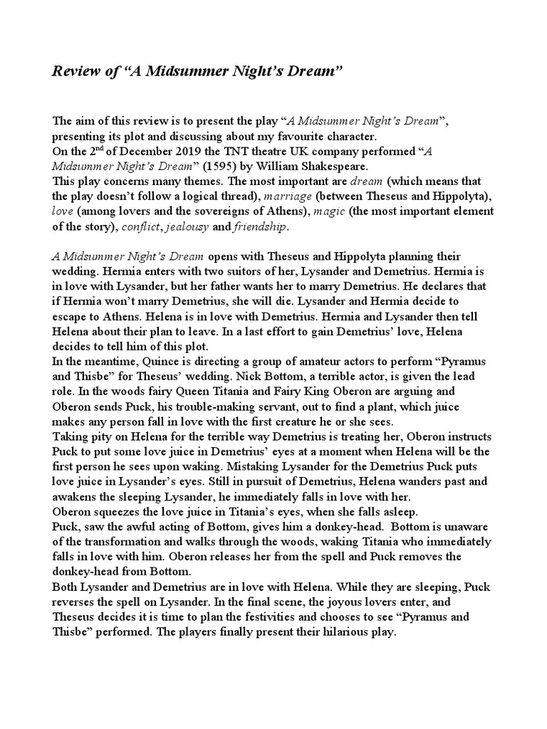 Review of "A Midsummer Night's Dream" | Download Free PDF | A Midsummer ...