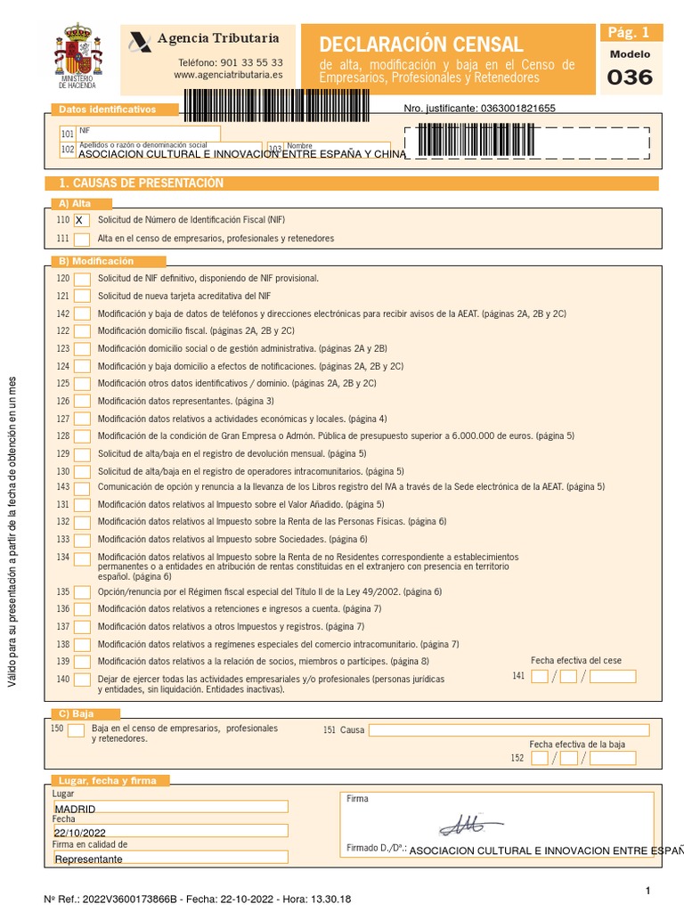 036 Solicitud NIF 22oct22 | PDF | Impuesto sobre la renta | Impuestos