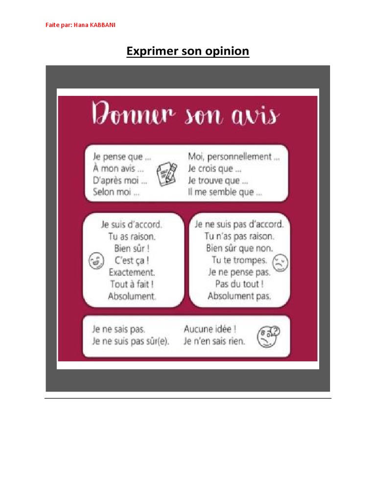 Exprimer Son Opinion Fiche D'exercices | PDF