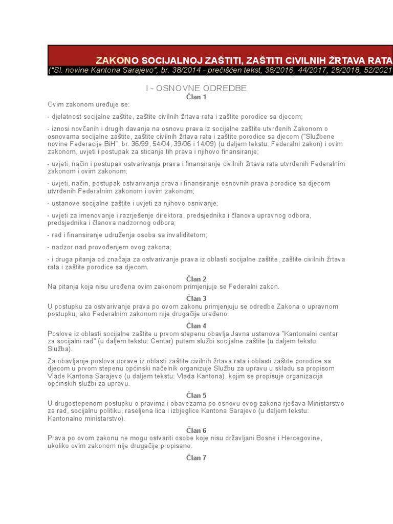 Zakon o Socijalnoj Zaštiti KS | PDF