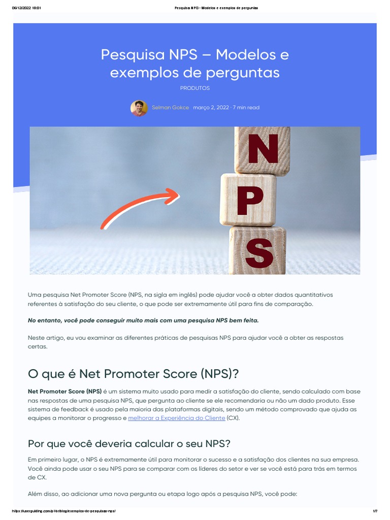 Pesquisa NPS - Modelos e Exemplos de Perguntas | PDF | Comentários ...