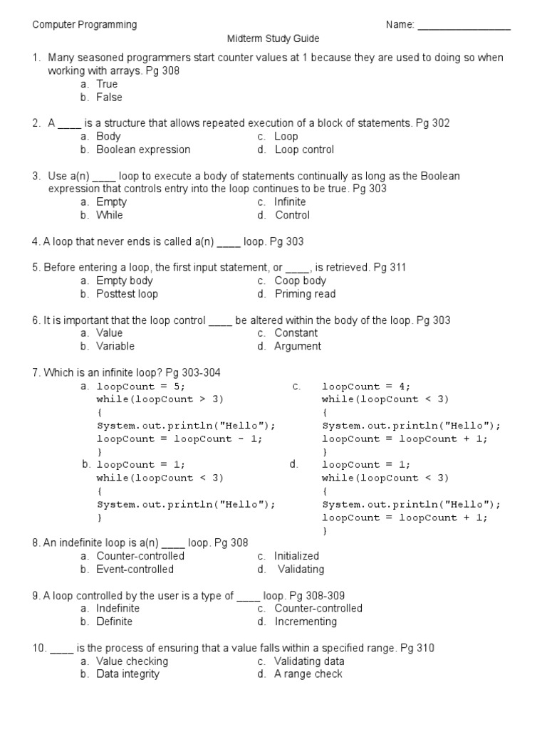 Computer Programming Midterm Study Guide | PDF | Control Flow | Boolean ... Computer Programming Midterm Study Guide | PDF | Control Flow | Boolean ...
