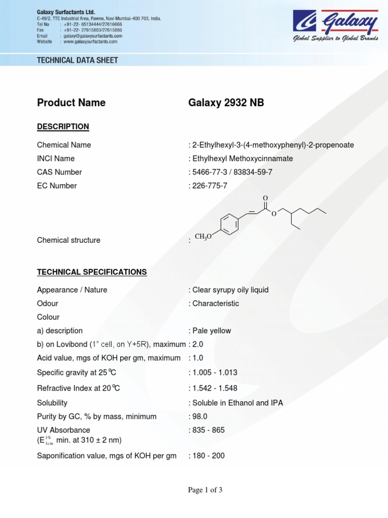 TDS of Galaxy 2932 NB | Download Free PDF | Sunscreen | Pallet