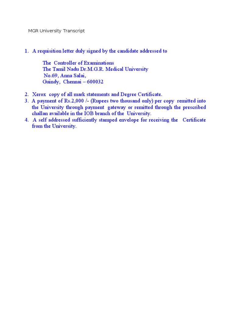 MGR University Transcript | PDF | Business