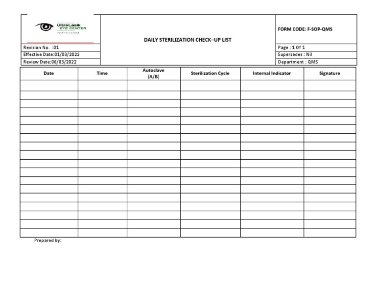 F-SOP-QMS - Daily Sterilization Check-Up | PDF