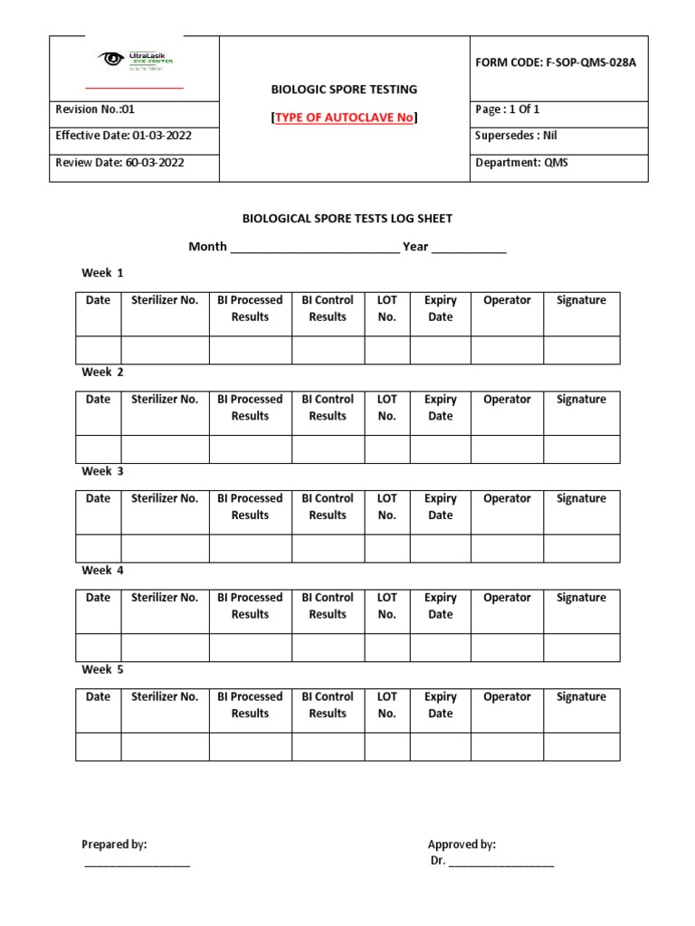 F-SOP-QMS-BIOLOGIC SPORE TESTING-Upper Autoclave | PDF
