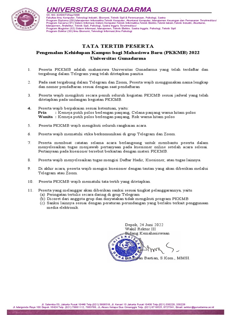 Tata Tertib Peserta PKKMB 2022 | PDF