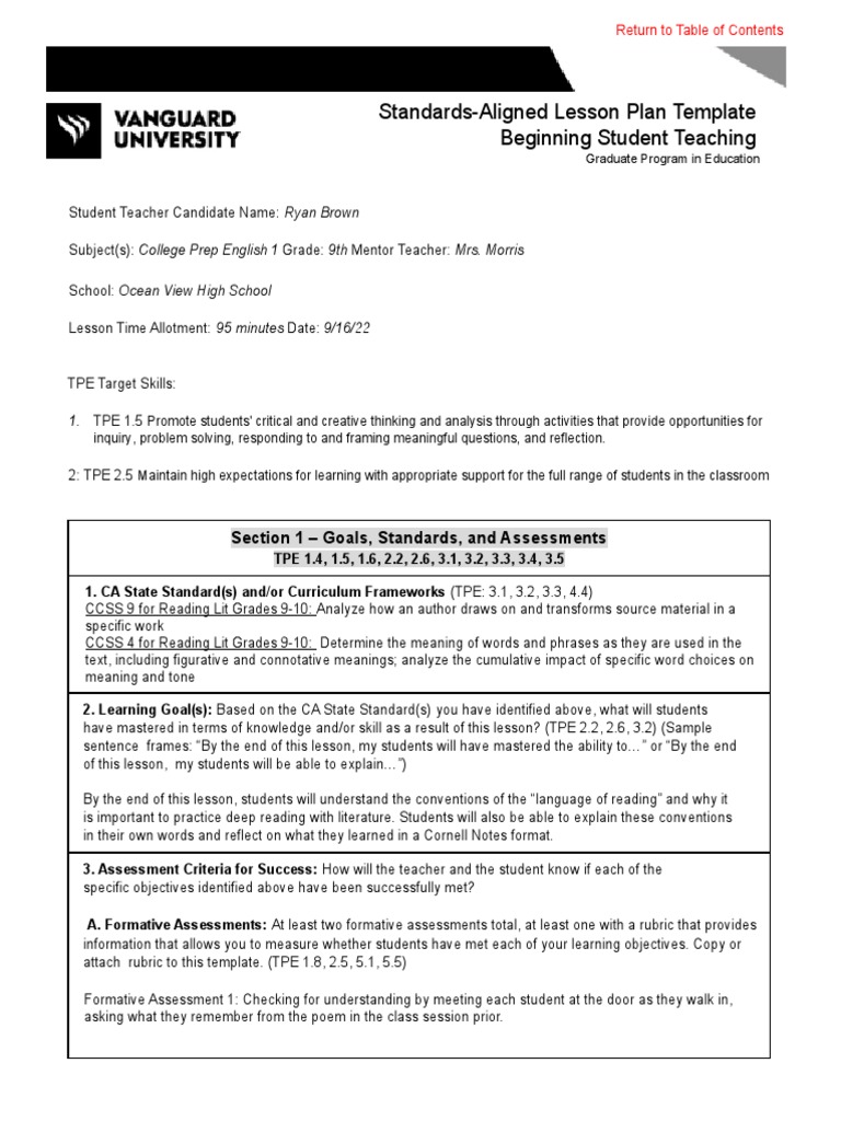 Lesson Plan 1 | PDF | Educational Assessment | Lesson Plan