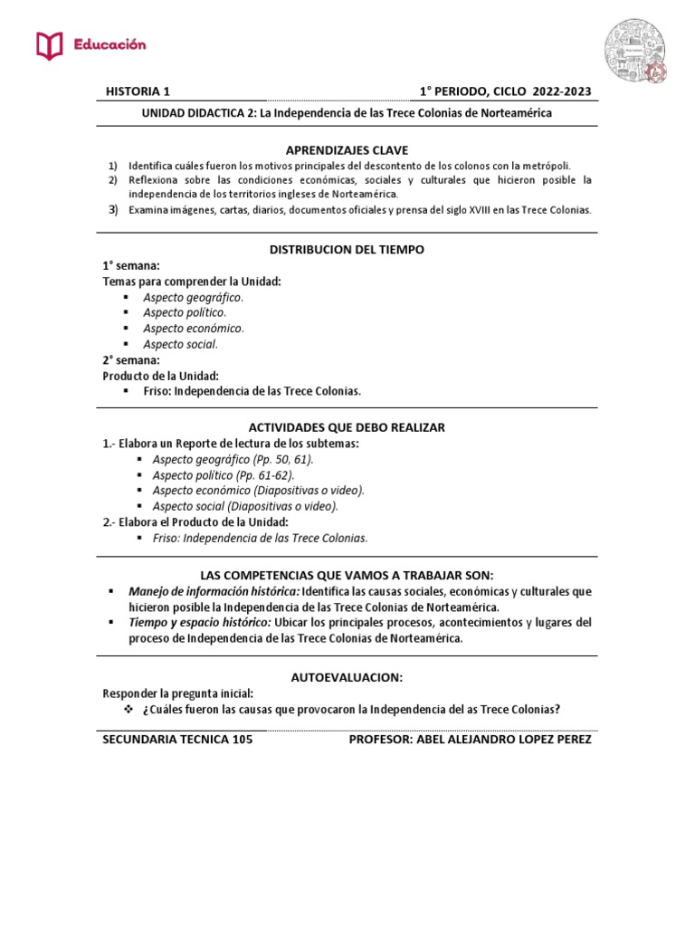 UNIDAD DIDACTICA 2 La Independencia de Las Trece Colonias de ...