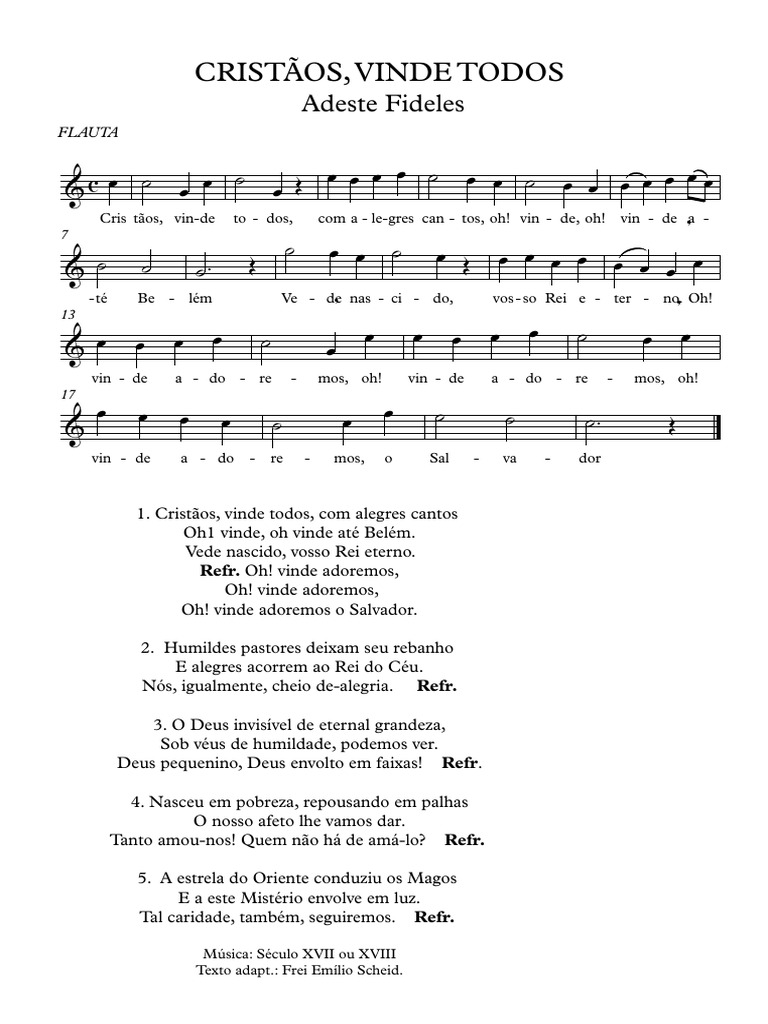 CRISTÃOS, VINDE TODOS Adeste Fideles - FLAUTA - Partitura Completa | PDF