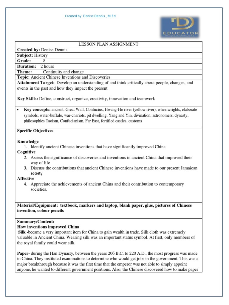 NSC Grade 8 History Lesson Plan | PDF | China | World Politics