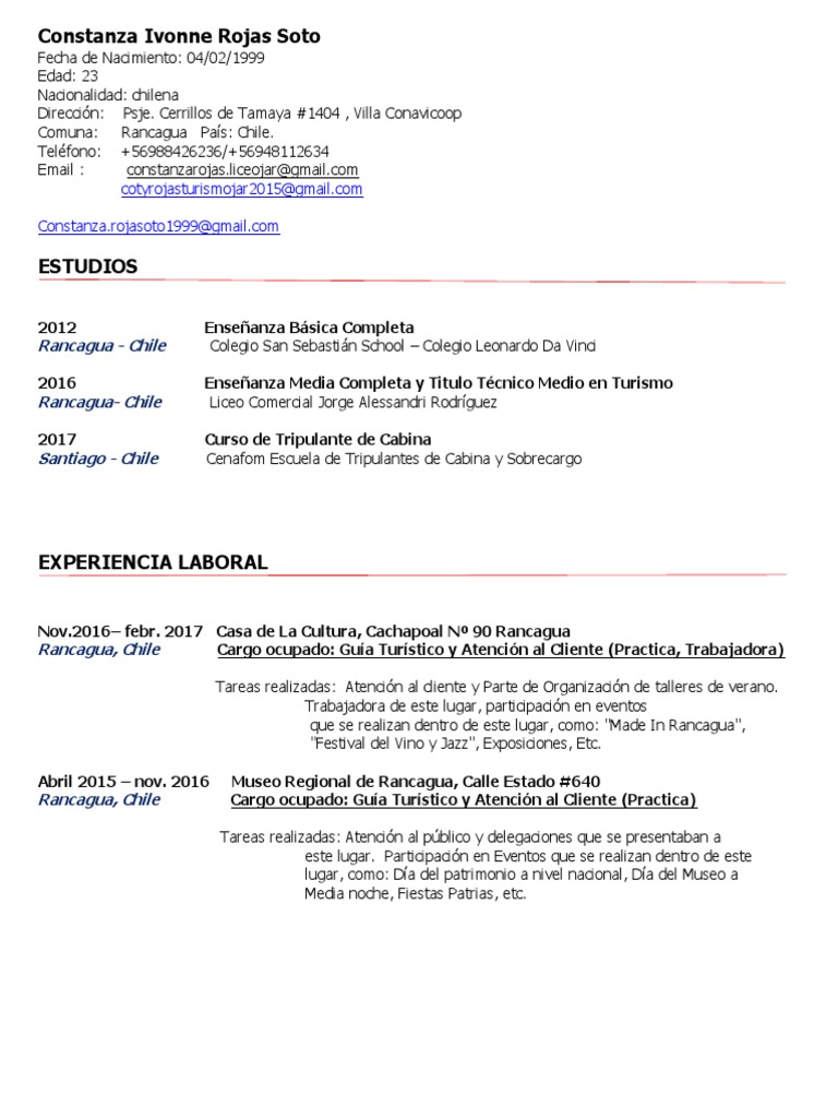 Curriculum Vitae Constanza Rojas | PDF | Chile