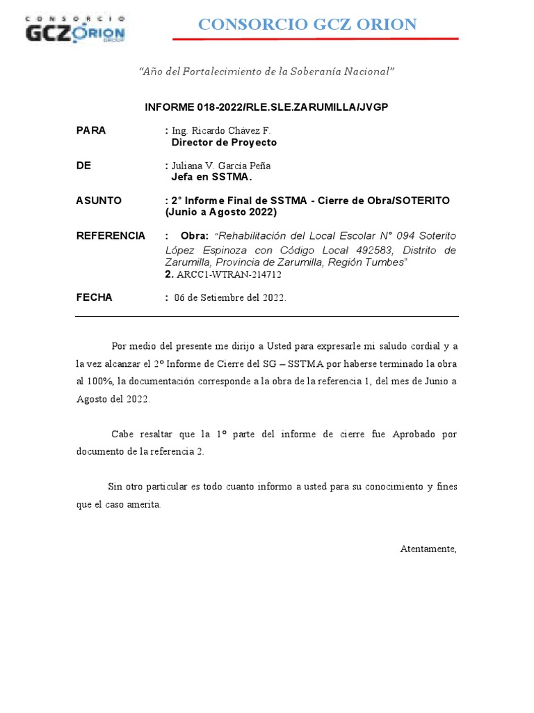 Inf. SSOMA - Cierre de Obra | PDF | Seguridad y salud ocupacional | La ... Inf. SSOMA - Cierre de Obra | PDF | Seguridad y salud ocupacional | La ...
