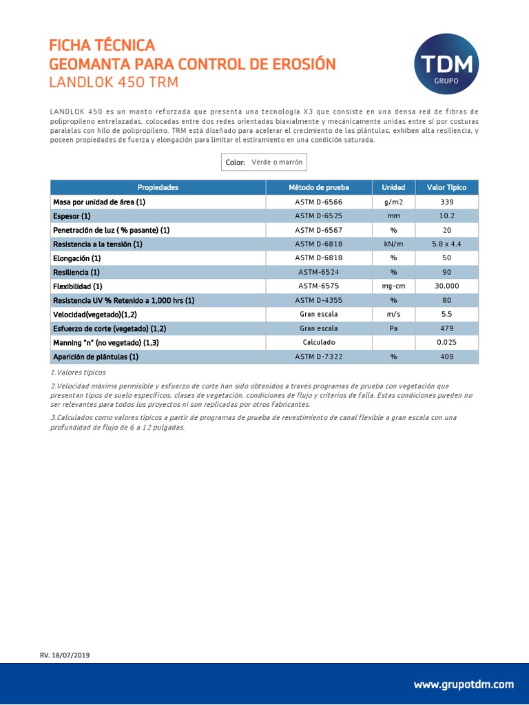 FT Geomanta para Control de Erosin LANDLOK-450-TRM | PDF