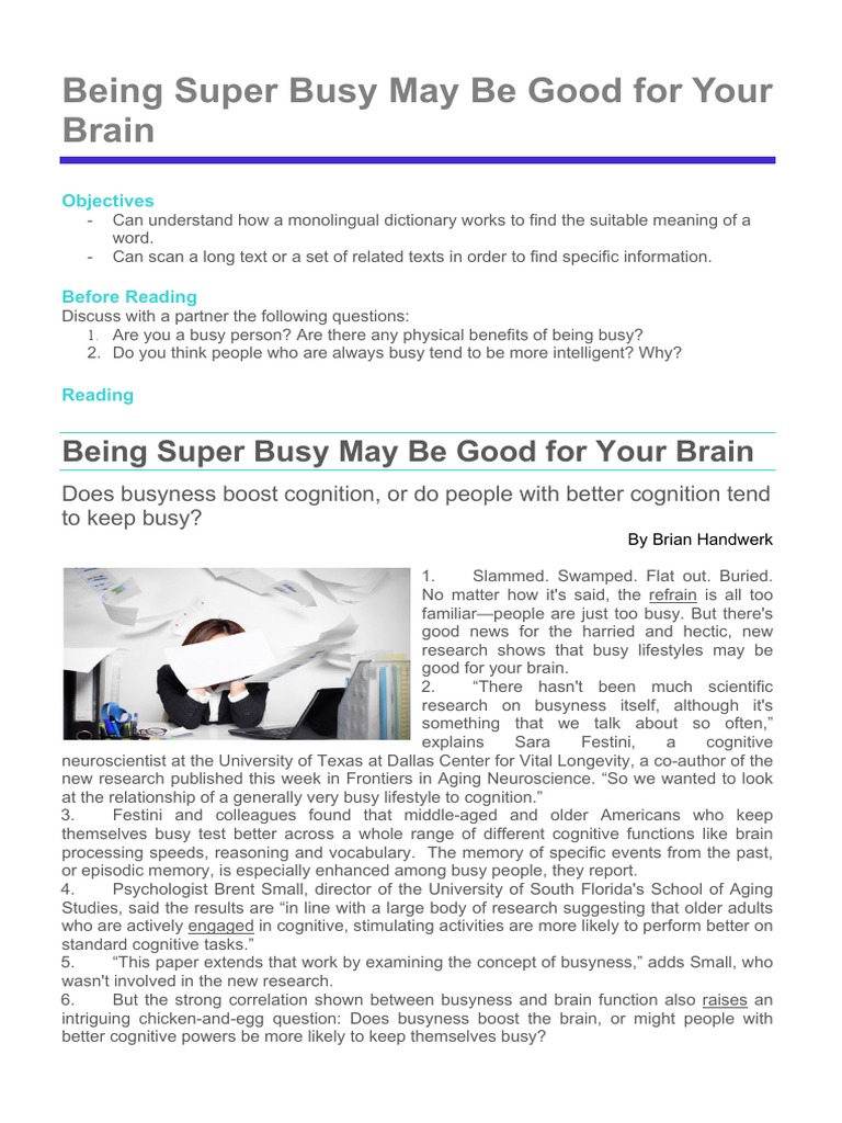 Benefits of Being Super Busy | PDF | Noun | Memory