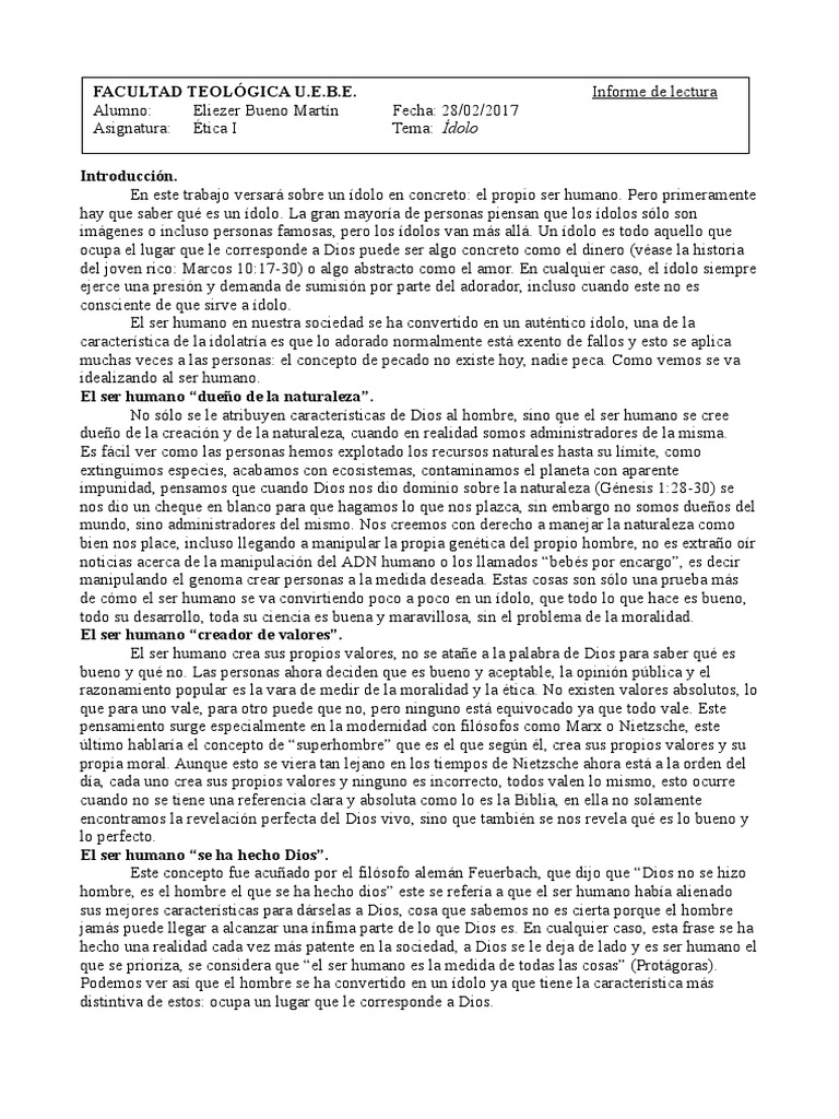 El Ídolo | PDF | Moralidad | Idolatría