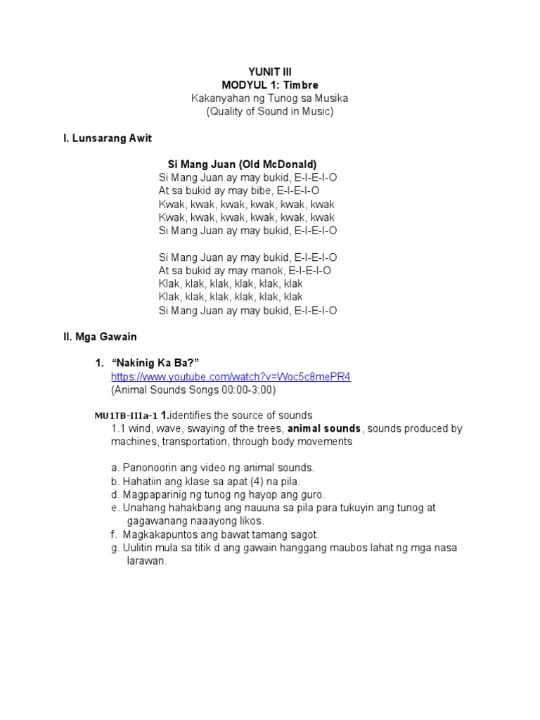 LM For Musc 1 (Yunit III) | PDF