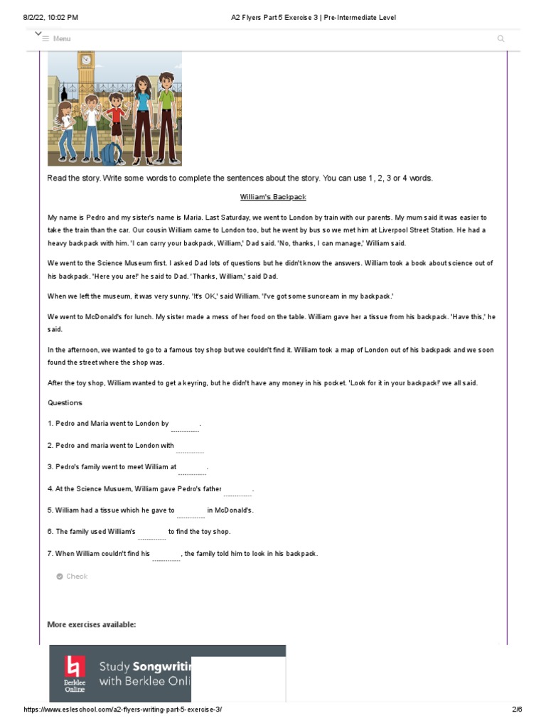 Read The Story. Write Some Words To Complete The Sentences About The ...