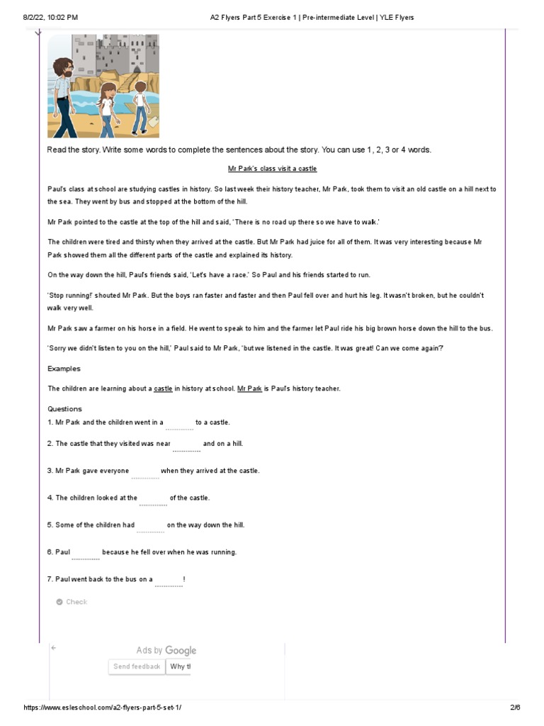 Read The Story. Write Some Words To Complete The Sentences About The ...