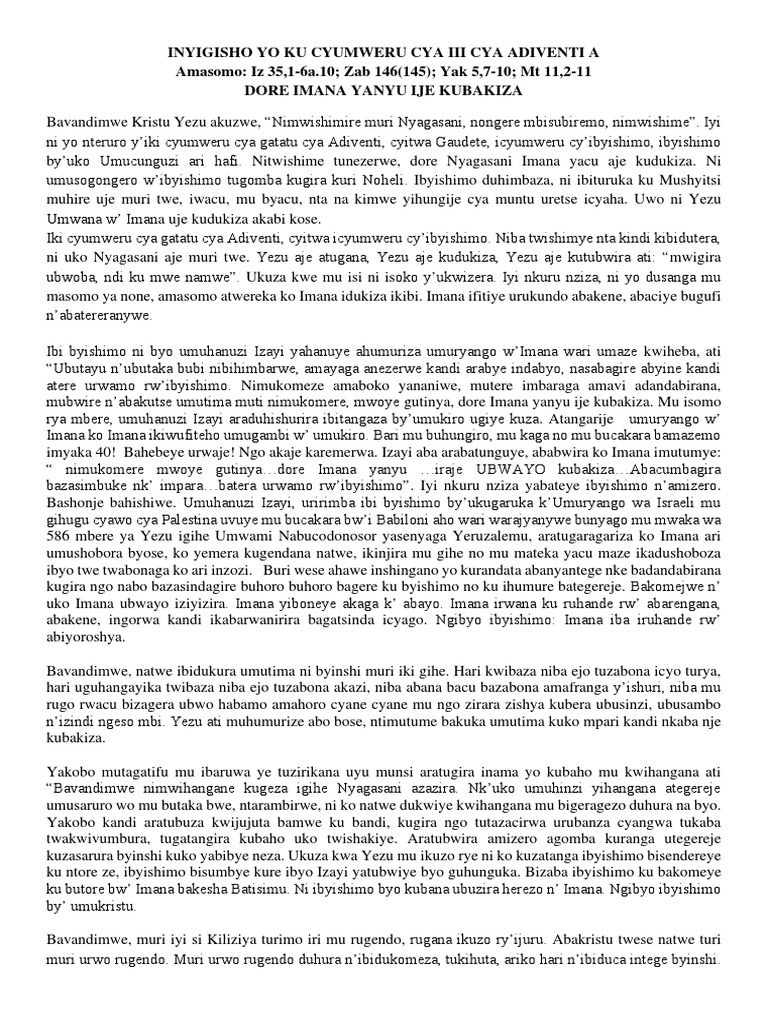 Inyigisho Yo Ku Cyumweru Cya 3 Cy'Adventi A | PDF