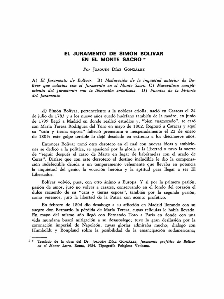 Juramento de Bolívar en el Monte Sacro | PDF | Roma