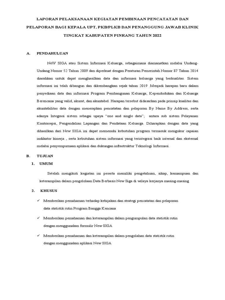 Laporan Pelaksanaan Kegiatan Pembinaan Pencatatan Dan Pelaporan Bagi Kepala Upt | PDF | Karier ...