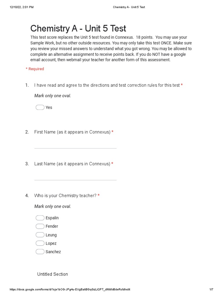 Chemistry A Unit 5 Test Overview | PDF | Gases | Mole (Unit)
