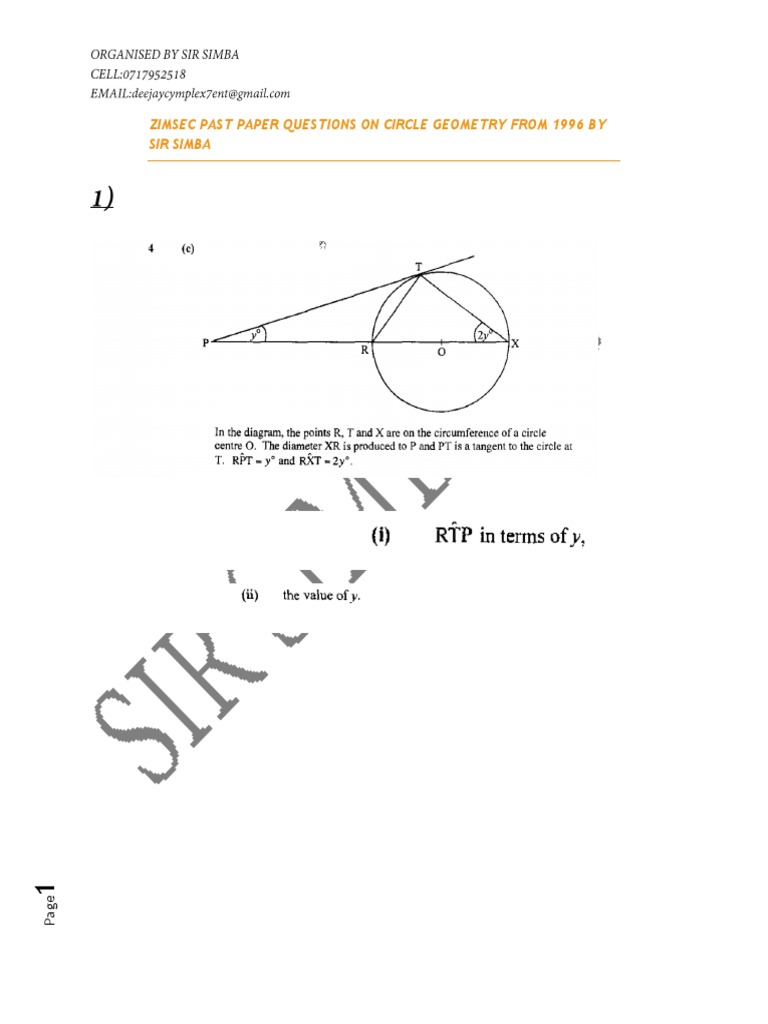 Zimsec Past Paper Questions On Circle Geometry From 1996 by Sir Simba | PDF