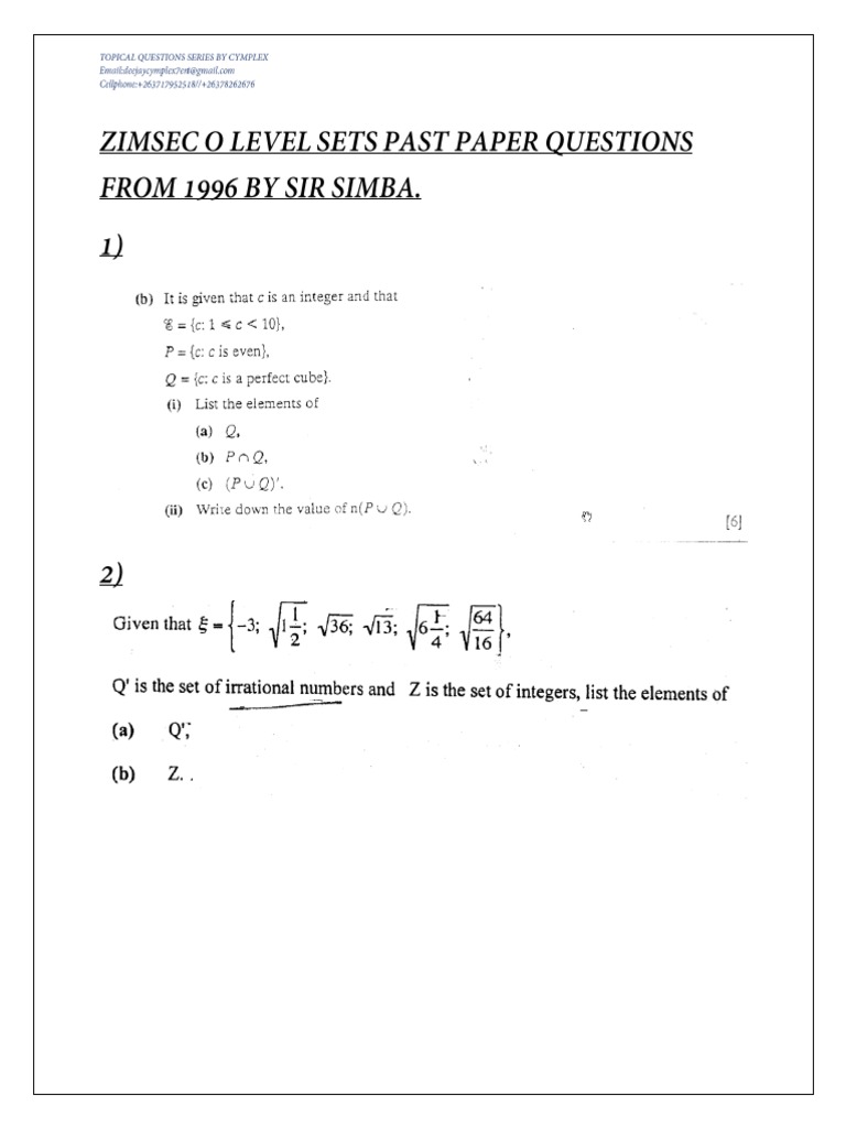 ZIMSEC O LEVEL SETS PAST PAPER QUESTIONS FROM 1996 BY SIR SIMBA ...