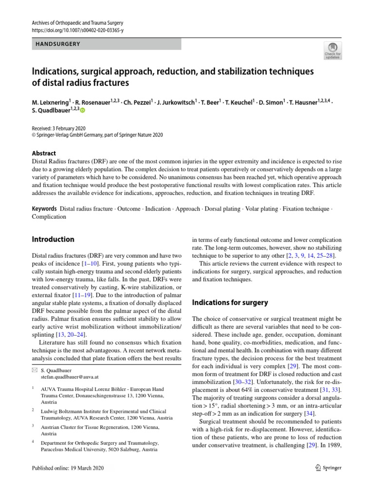 Indications, Surgical Approach, Reduction, and Stabilization Techniques ...