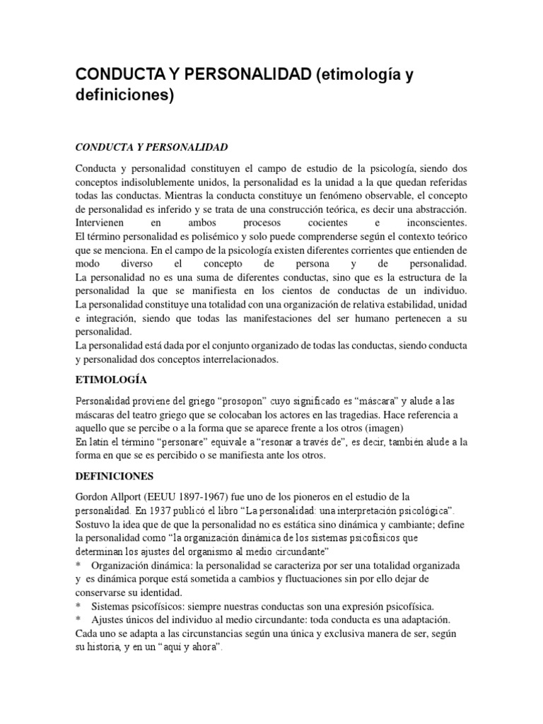 Conducta y Personalidad | PDF | Comportamiento | Las emociones