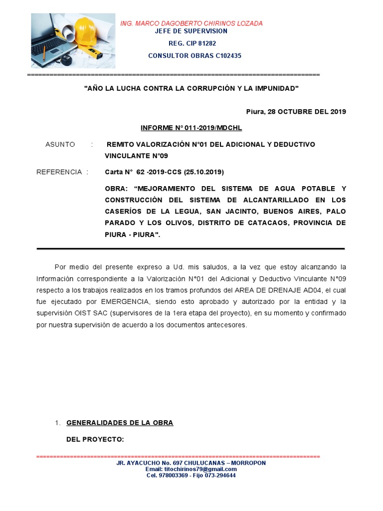 Valorizacion de Obra de Saneamiento | PDF | Presupuesto | Regulación