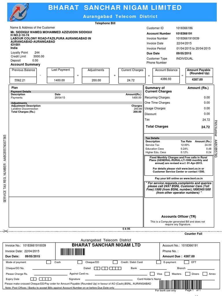 Telephone Bill | PDF | Cheque | Credit Card