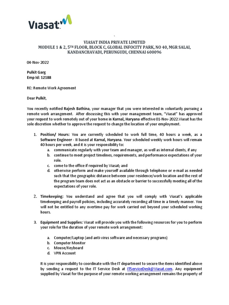 Remote Agreement - Pulkit Garg | PDF | Internet | Computer Network