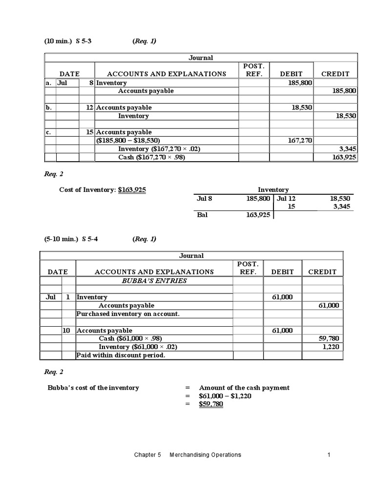 Accounting Chapter 5 Solutions | PDF | Debits And Credits | Retained Earnings