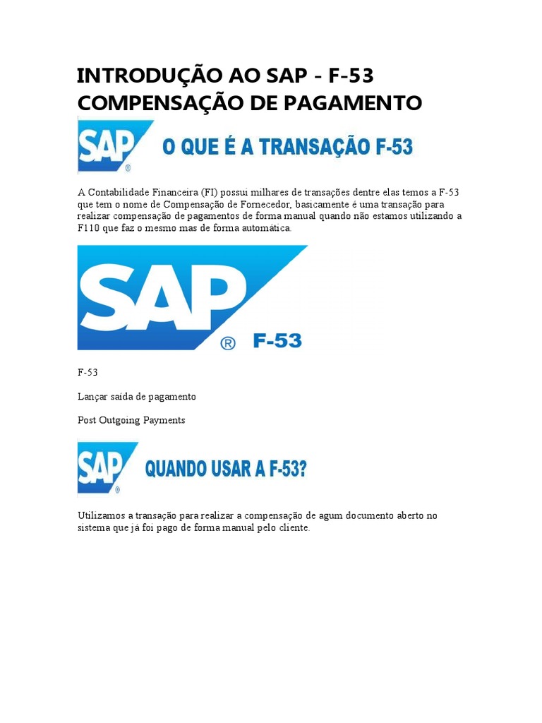 Introdução Ao Sap - F-53 Compensação de Pagamento | PDF